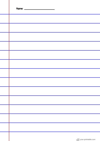 Lined Paper for 2nd Grade With Name and Margin Blue 3/4 inch for kids ...