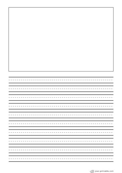 Lined Paper for Pre School Black 10mm With Dashed Line and Picture Box ...