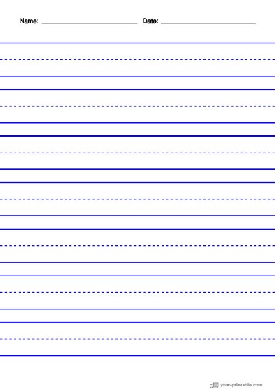 Lined Paper for Pre School With Name and Date Blue 1 inch With Dashed ...